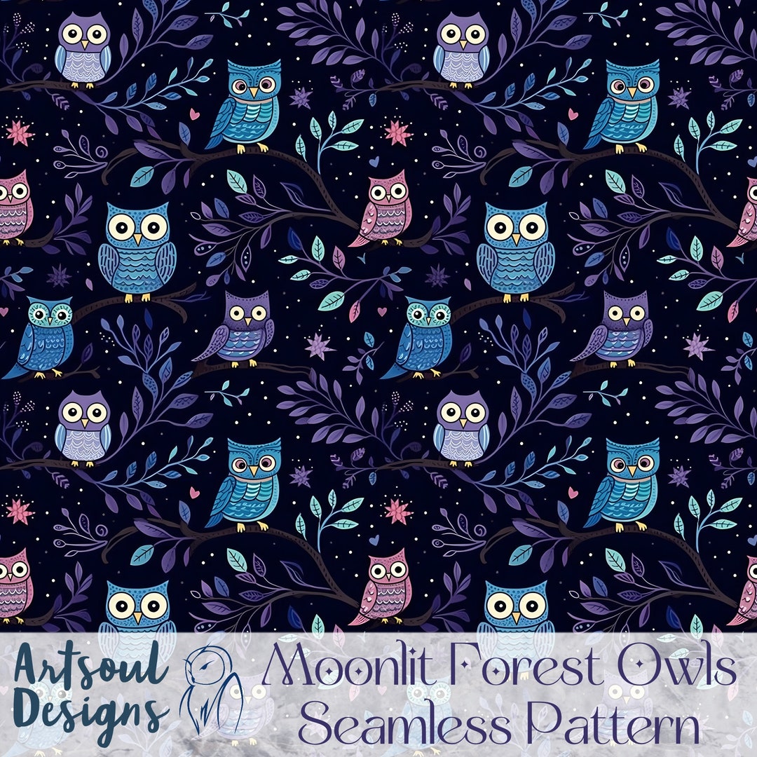 Moonlit Forest Owls Repeating Seamless Pattern Design,tiling Design ...
