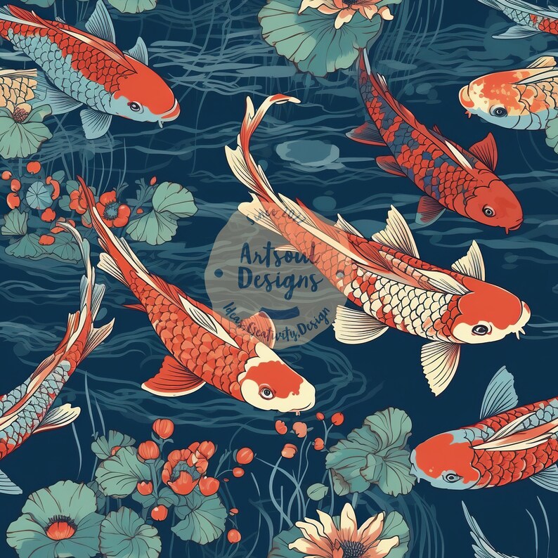 Koi Fishes Repeating Seamless Pattern Design,tiling Designs,digital ...