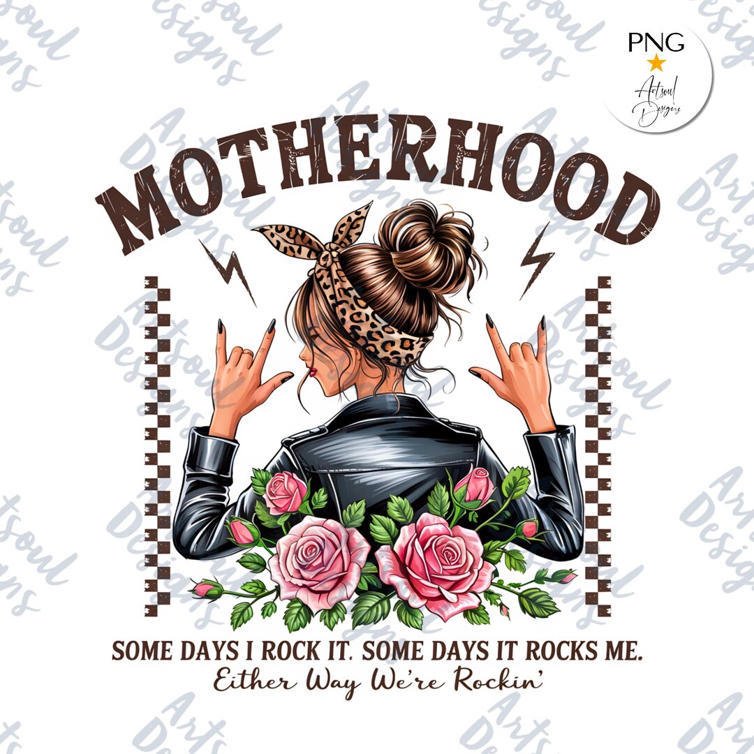 Retro Rock and Roll Mom PNG: Floral Motherhood Graphic (digital ...