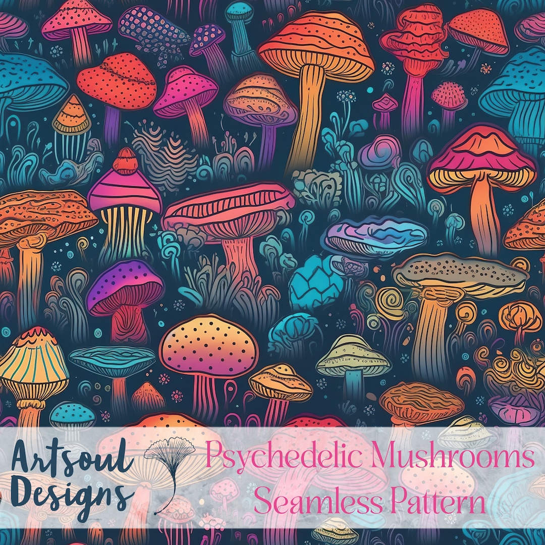 Psychedelic Mushrooms Repeating Seamless Pattern Designtiling - Etsy