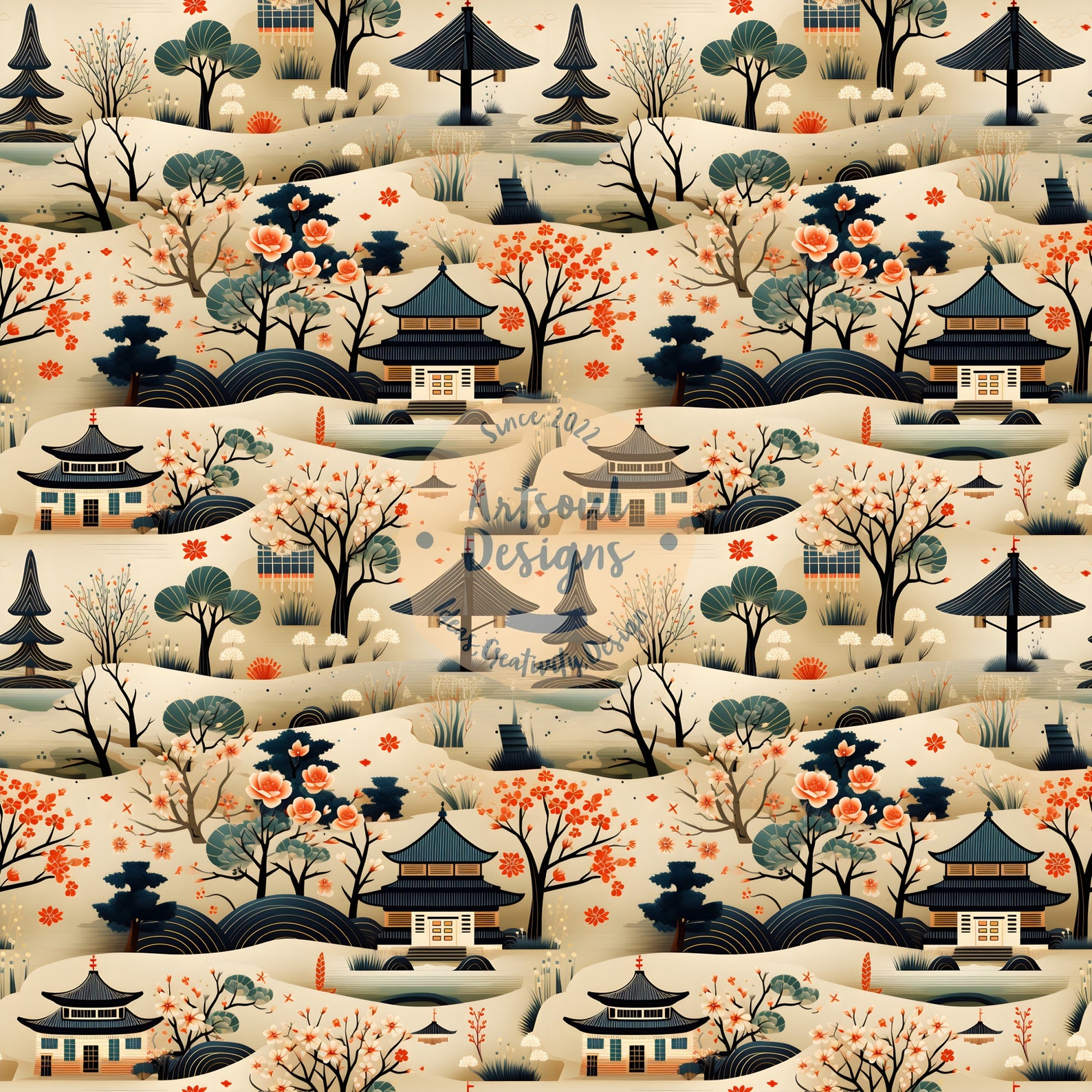 Retro Japanese Repeating Seamless Pattern Design,tiling Design,digital ...