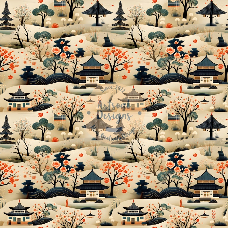Retro Japanese Repeating Seamless Pattern Design,tiling Design,digital ...