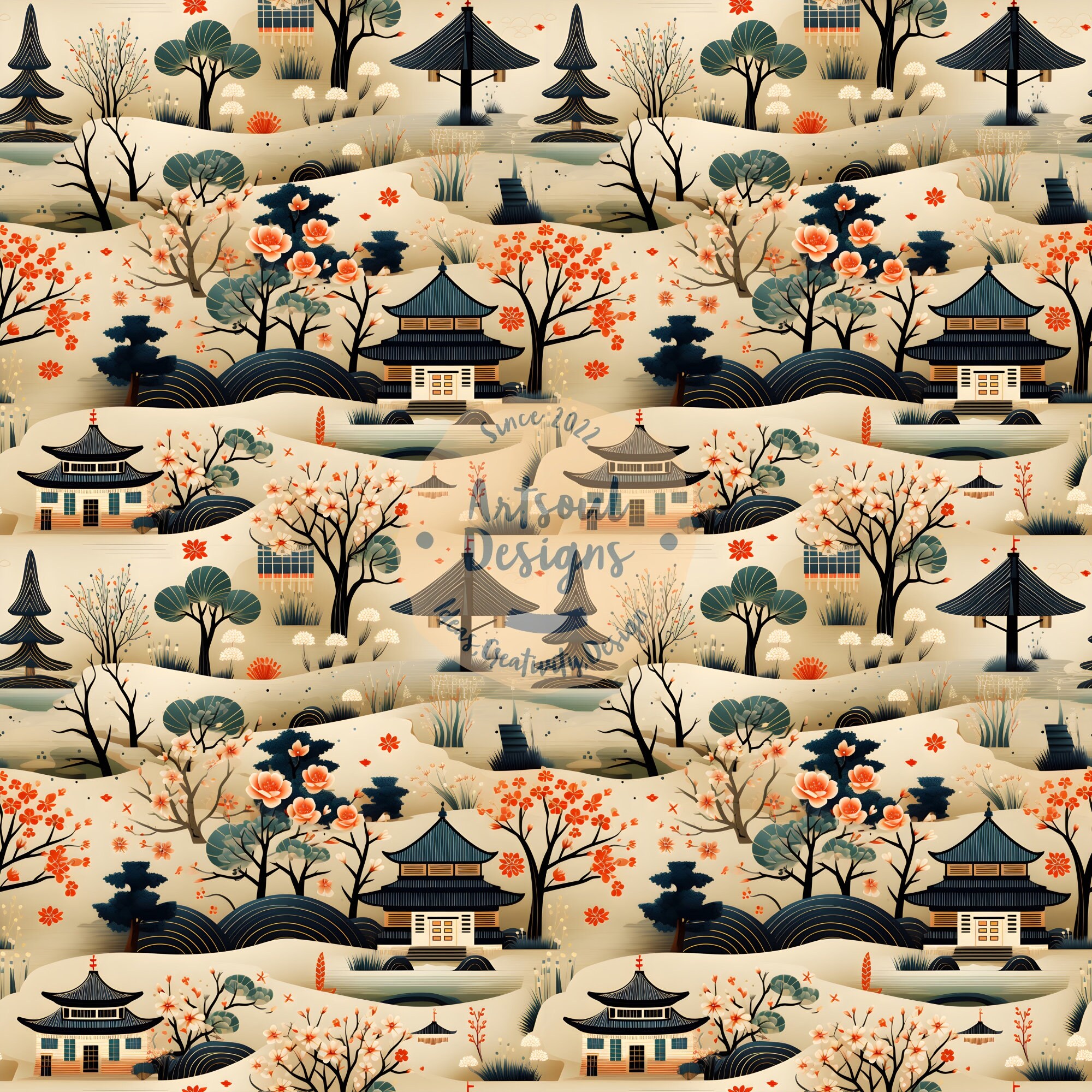 Retro Japanese Repeating Seamless Pattern Design,tiling Design,digital ...