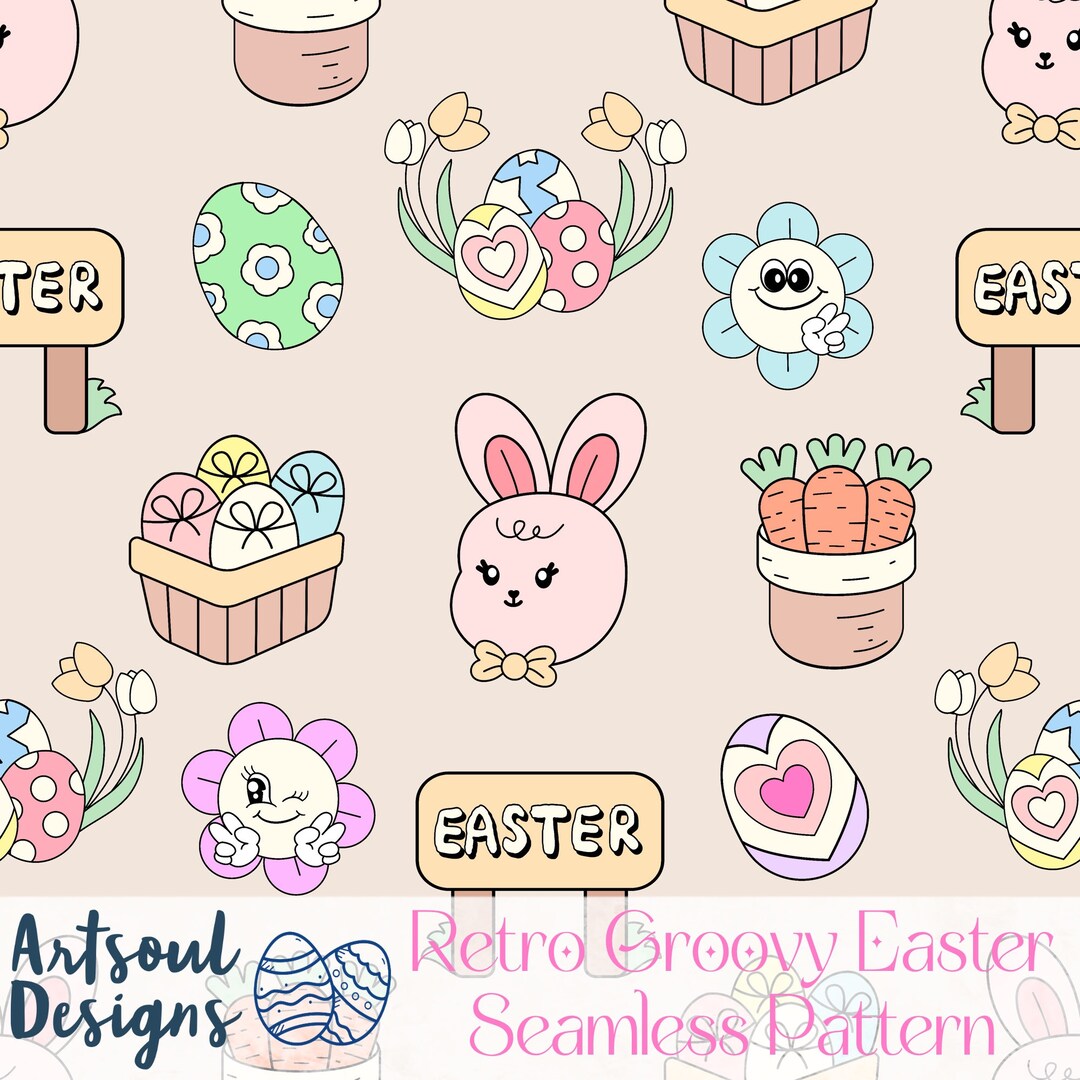 Retro Groovy Easter Seamless Pattern - Digital Download, Vintage ...