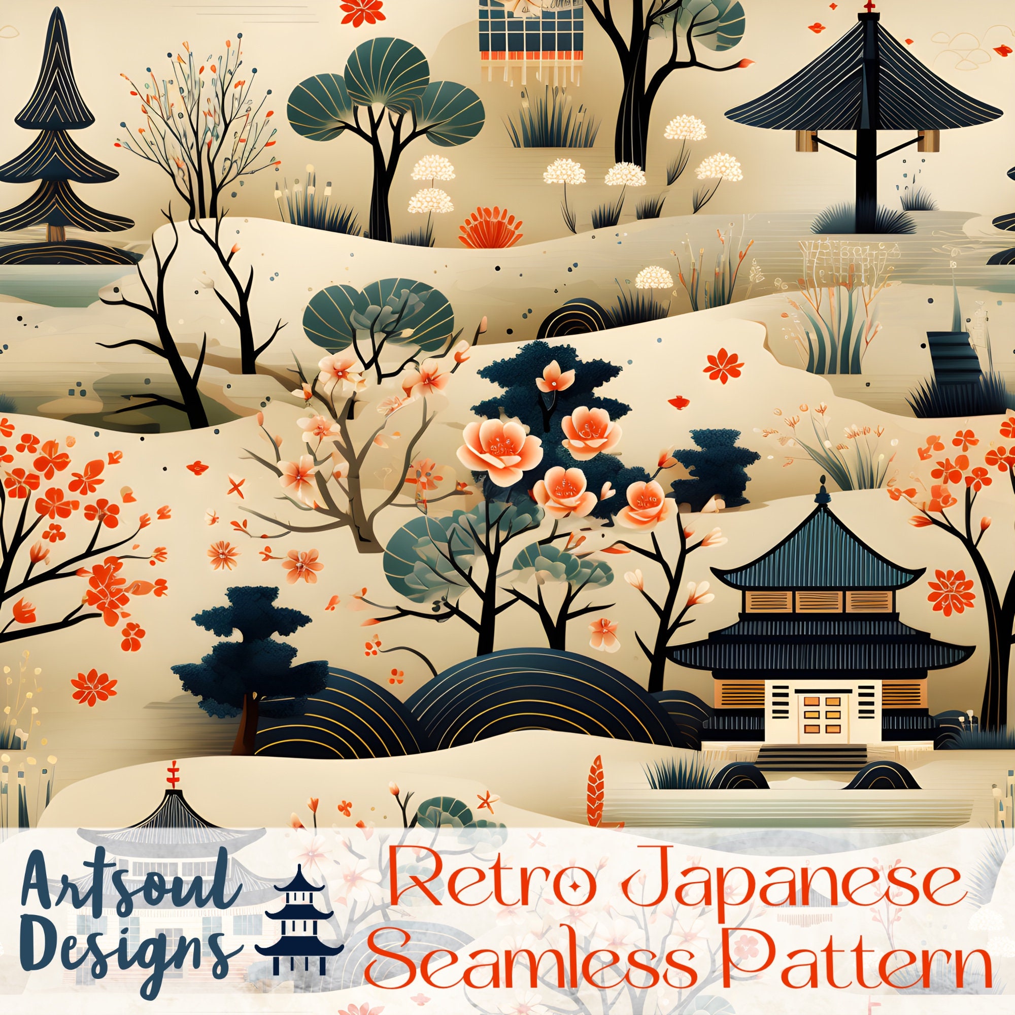 Retro Japanese Repeating Seamless Pattern Design,tiling Design,digital ...