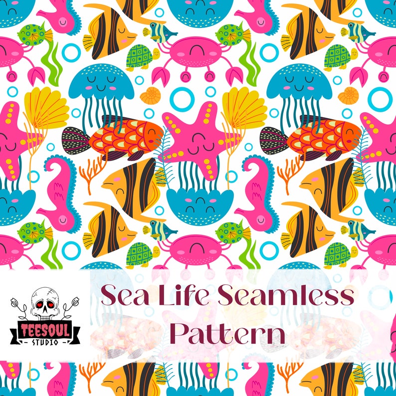 Sea Life Repeating Seamless Pattern Designtiling - Etsy
