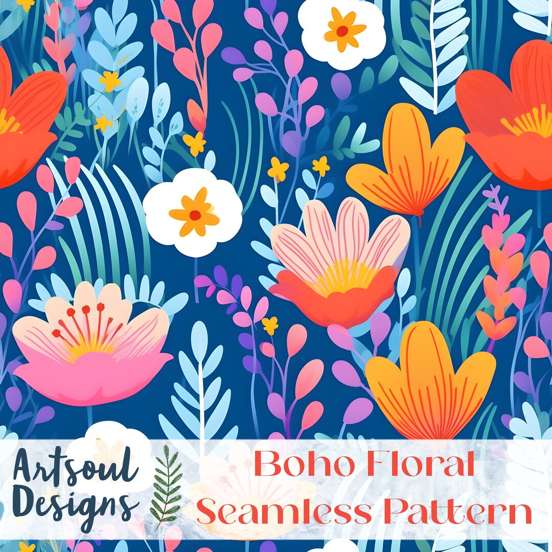 Boho Floral Seamless Pattern for Commercial Use, Surface Pattern ...
