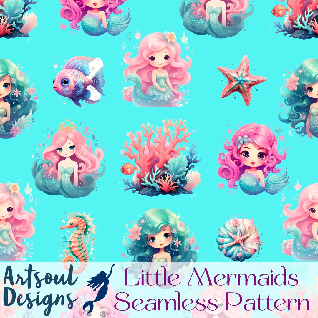 Little Mermaids Seamless Pattern - High-quality Digital Download for ...