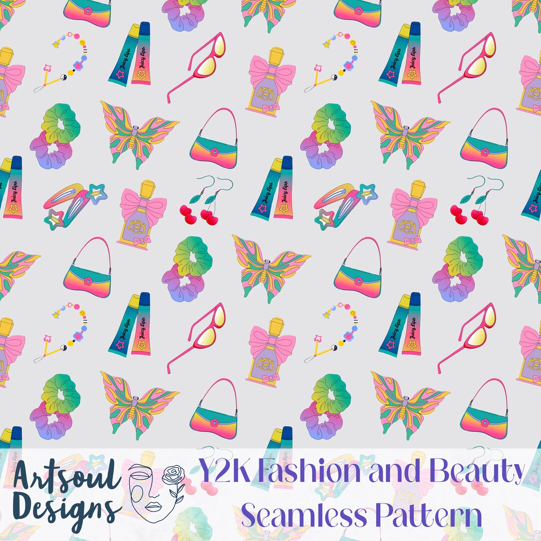 Y2K Fashion and Beauty Seamless Pattern for Commercial Use, Surface ...