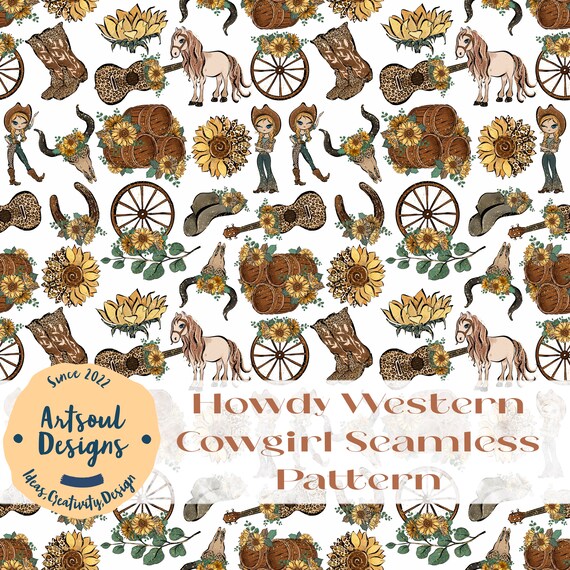 Howdy Western Cowgirl Repeating Seamless Pattern Designtiling - Etsy