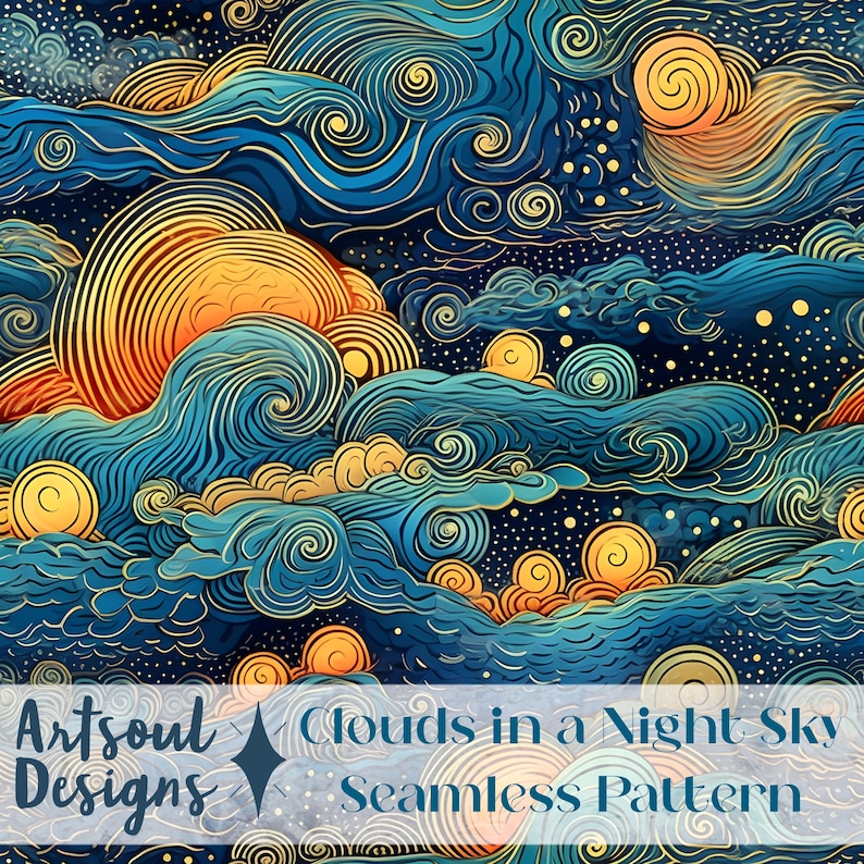 Clouds in a Night Sky Seamless Pattern for Commercial Use, Surface ...
