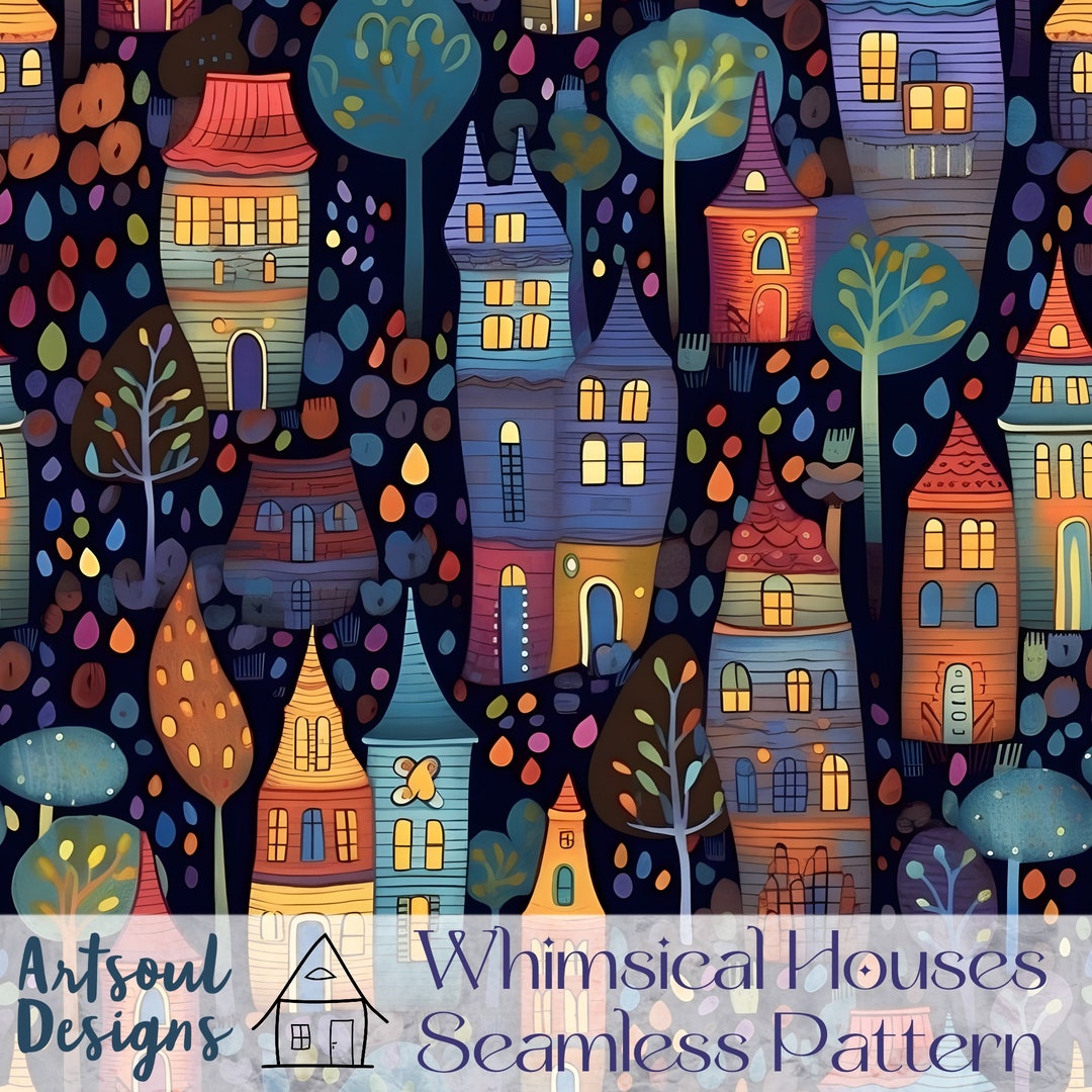 Whimsical Houses Repeating Seamless Pattern Design,tiling Design ...