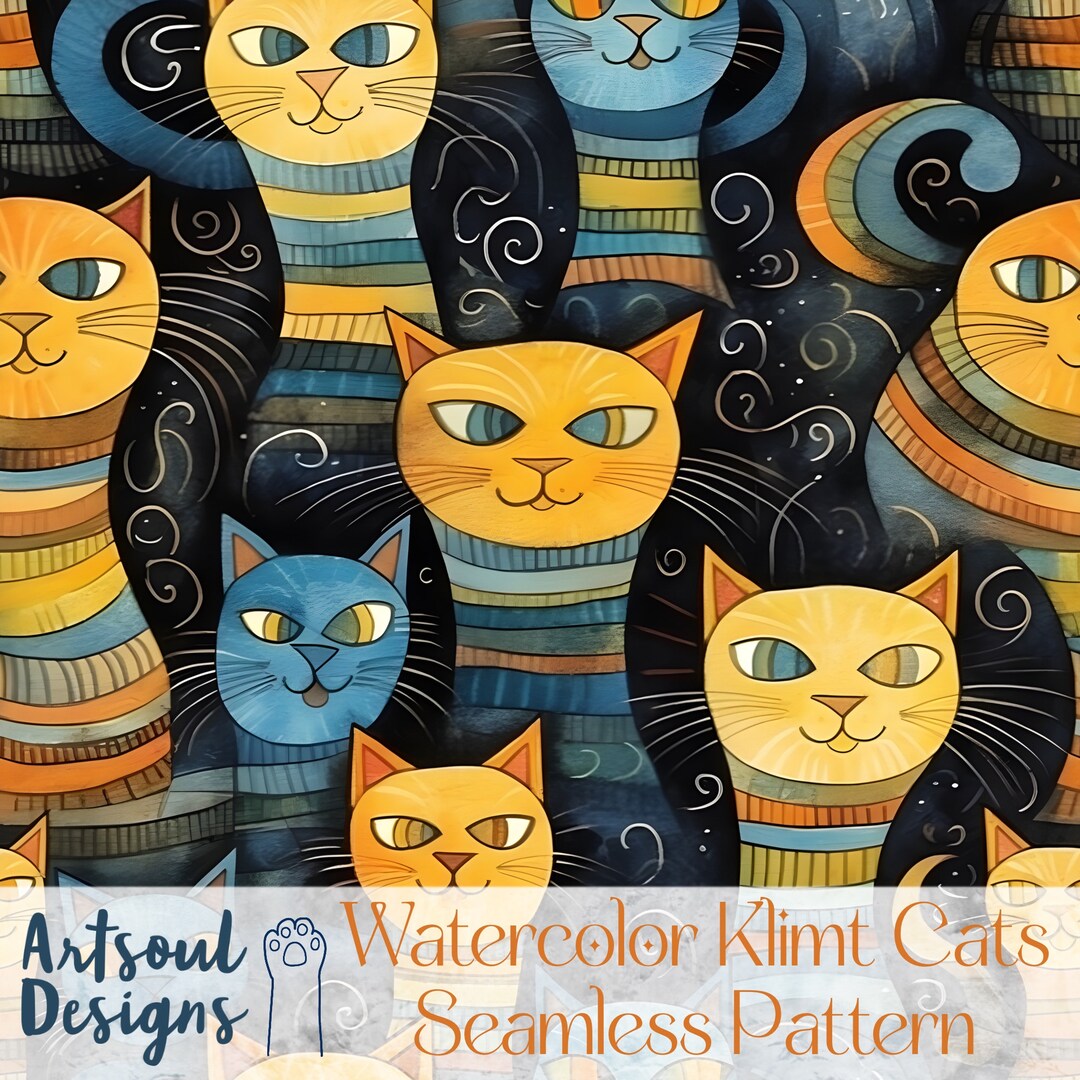 Watercolor Klimt Cats Repeating Seamless Pattern Design,tiling Design ...