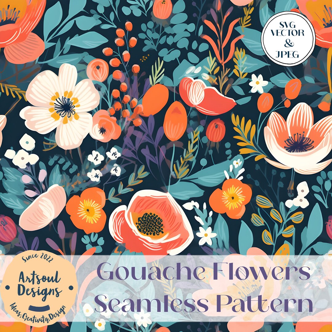 Gouache Flowers Repeating Seamless Pattern Design,tiling Design,digital ...