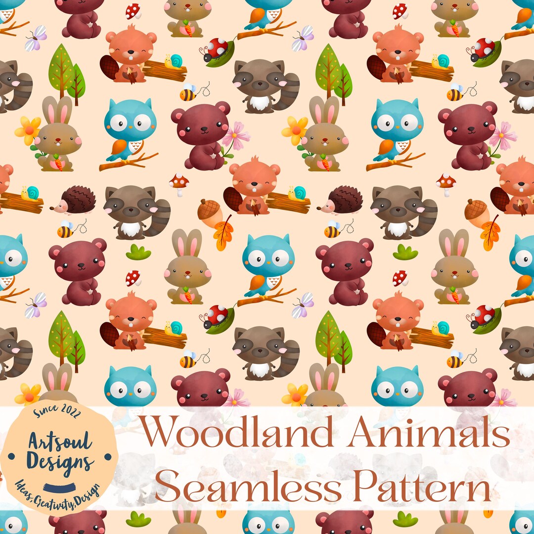 Woodland Animals Seamless Pattern: Fabric Design (digital Download) - Etsy