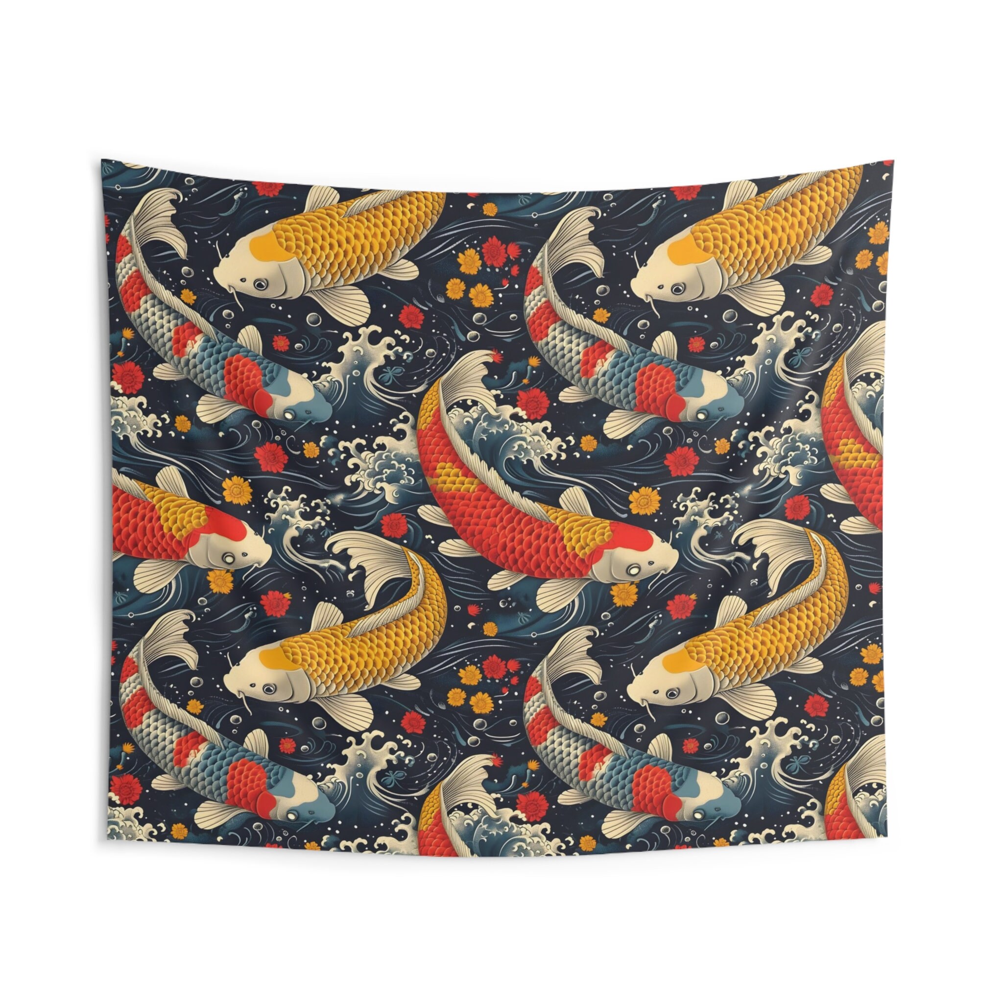 Koi Fish and Waves Seamless Pattern Perfect for Fabric, Wallpaper, and ...