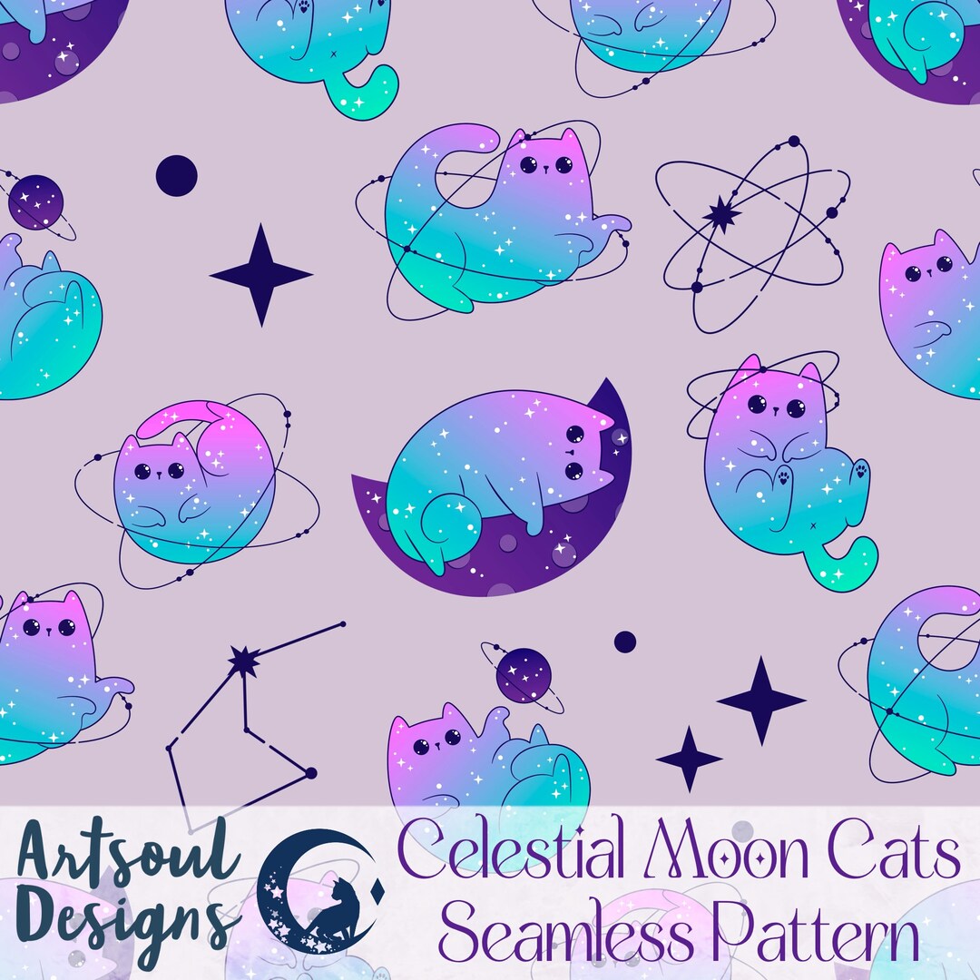 Celestial Moon Cats Repeating Seamless Pattern Design,tiling Design ...
