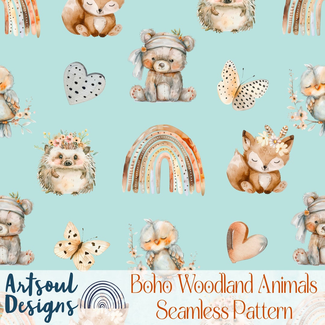 Boho Woodland Animals Seamless Pattern , Enchanted Forest Friends ...