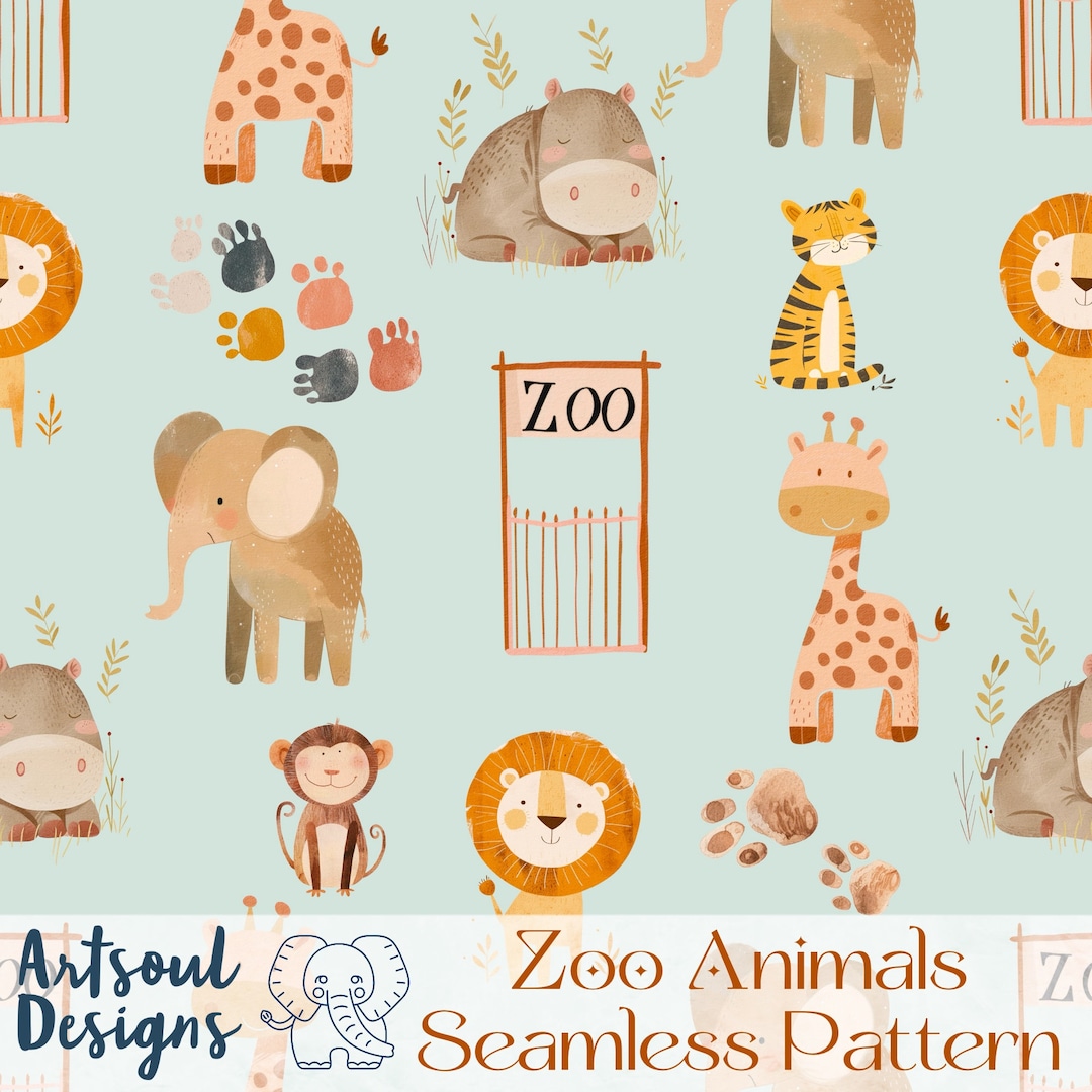 Seamless Zoo Animals Pattern for Nursery Decor & Apparel - Etsy