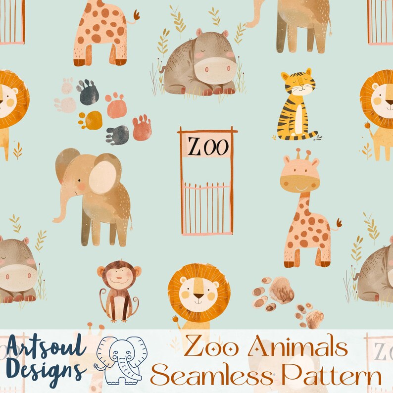 Seamless Zoo Animals Pattern for Nursery Decor & Apparel - Etsy