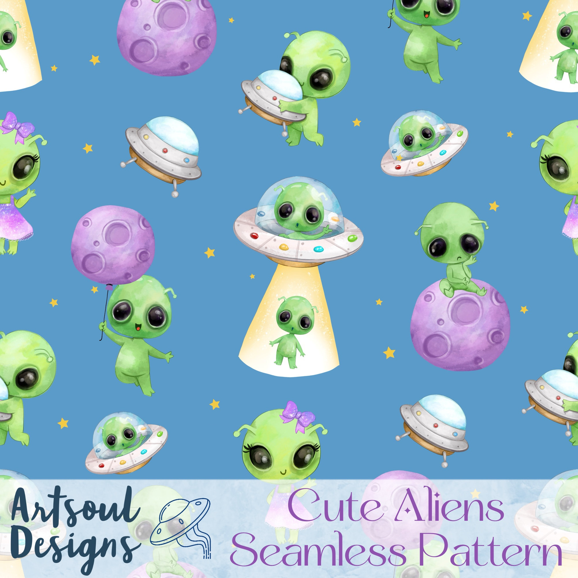 Seamless Cute Aliens Pattern for Crafts & Decor Digital Download - Etsy
