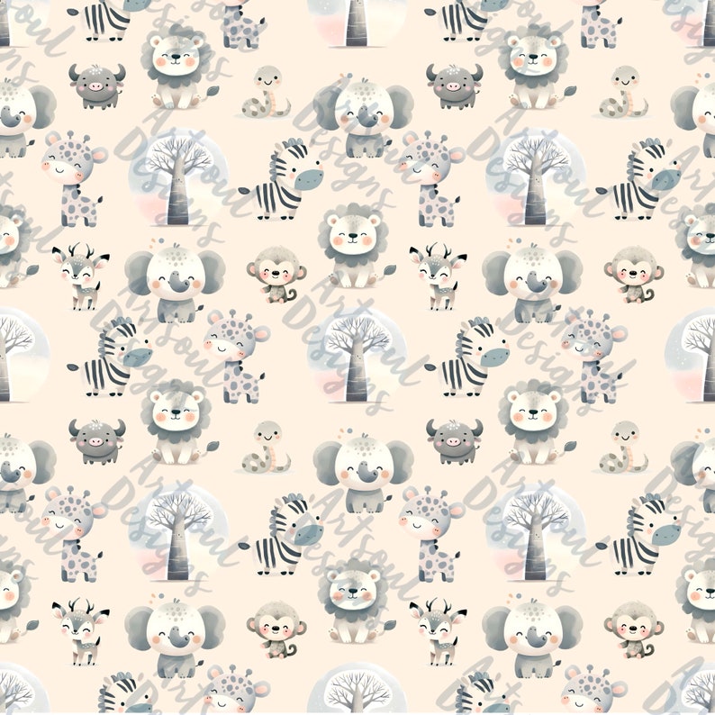 Watercolor Safari Animals Seamless Pattern - Nursery Decor, Kids Fabric ...