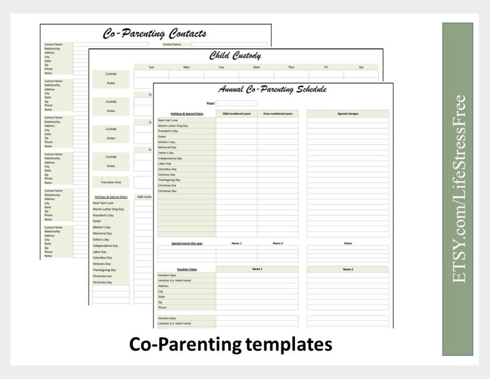 Divorce Planner, Divorce Spreadsheet, Custody Calendar, Child Custody ...
