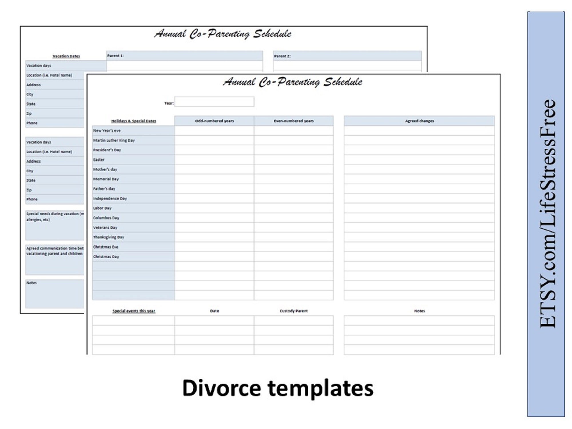 Divorce Planner, Divorce Spreadsheet, Custody Calendar, Child Custody ...