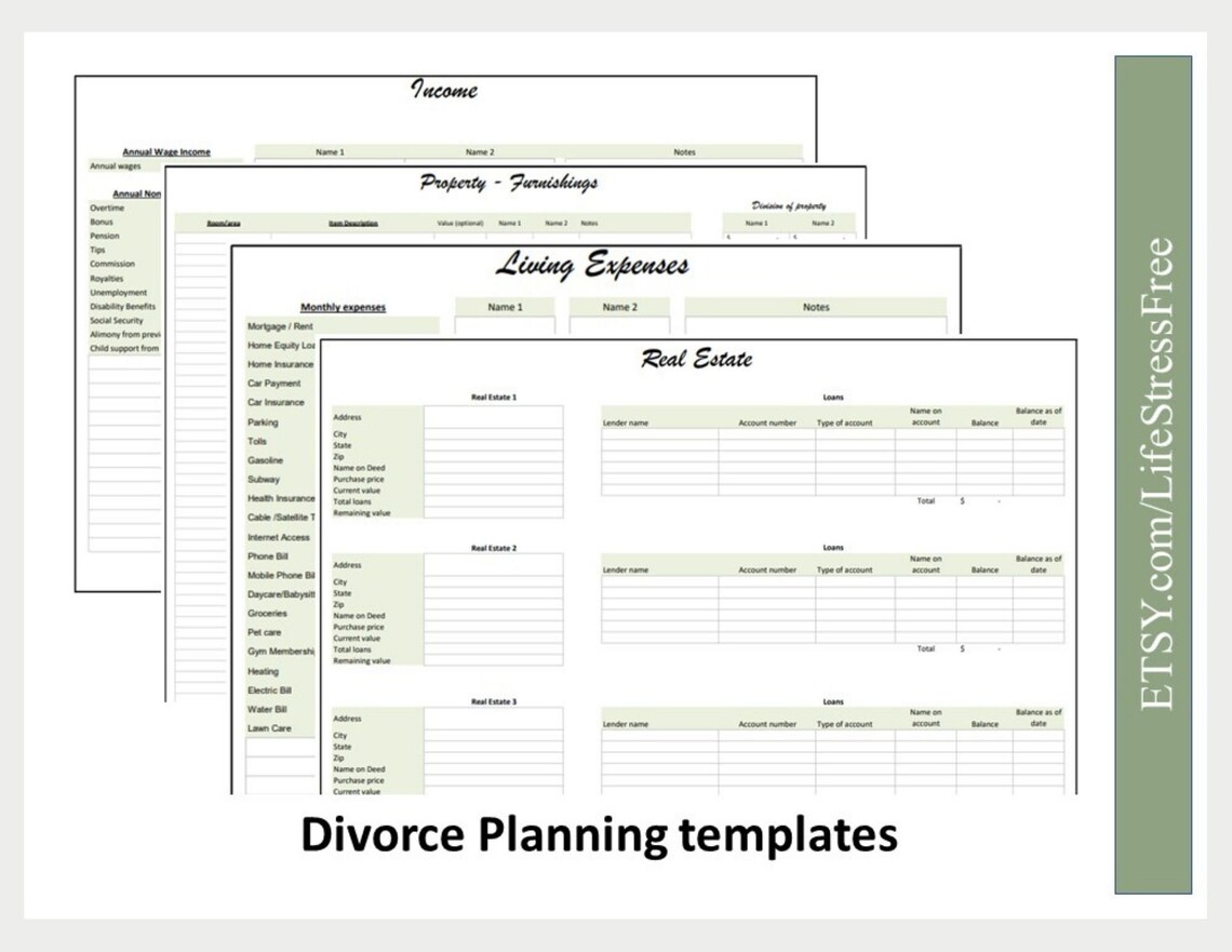 Divorce Planner, Divorce Spreadsheet, Custody Calendar, Child Custody ...