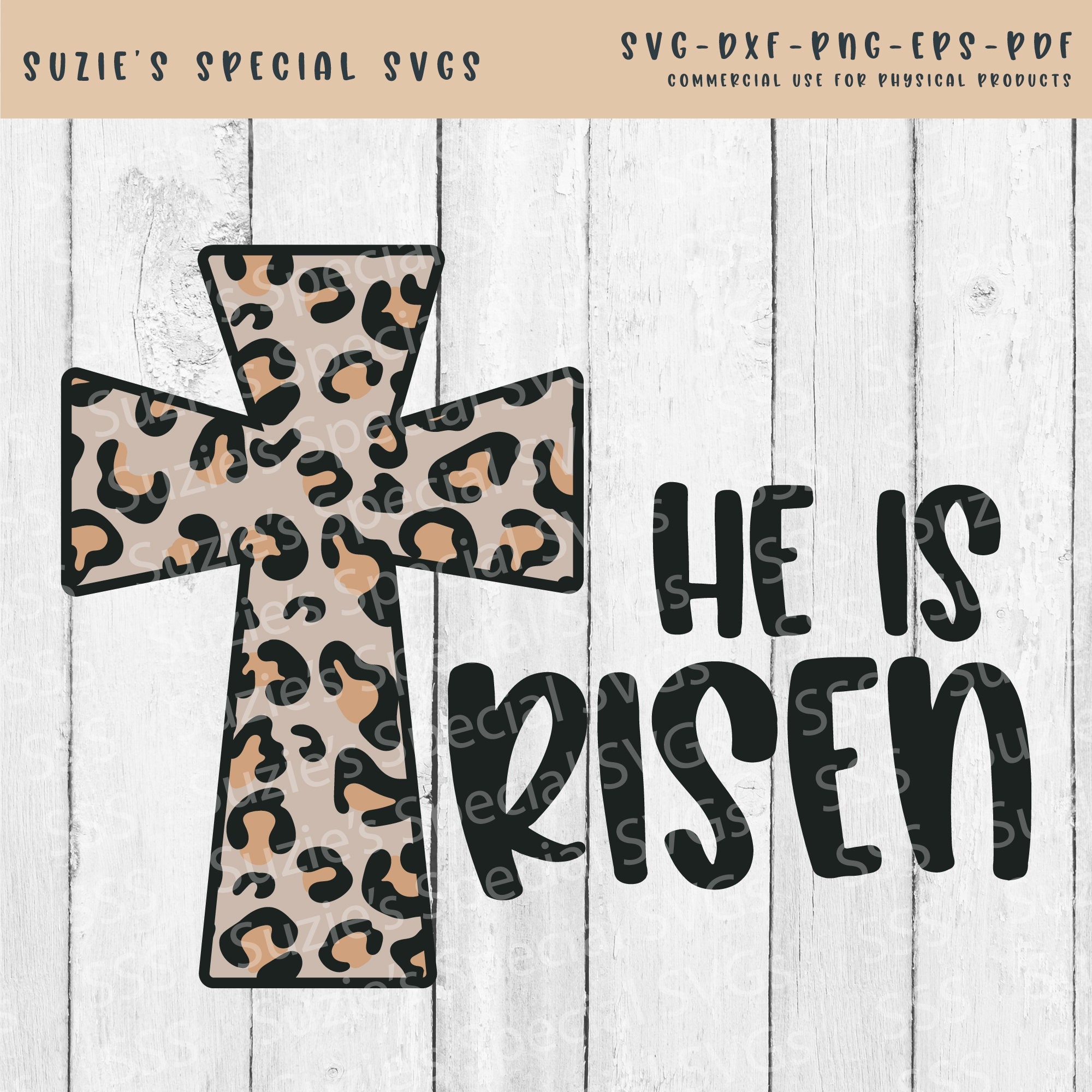 Cheetah Print Easter Cross SVG- He is Risen SVG- Easter SVG - Etsy