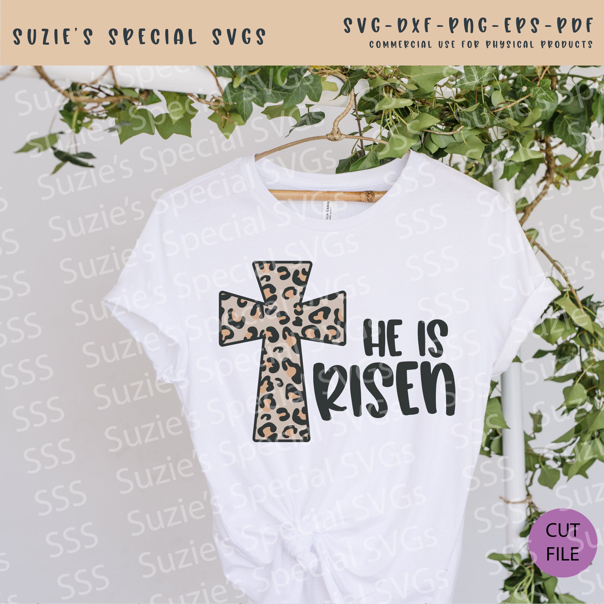 Cheetah Print Easter Cross SVG- He is Risen SVG- Easter SVG - Etsy
