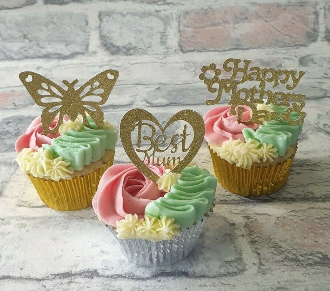 12 X Happy Mothers Day Cupcake Cake Decoration Toppers Love 3 Design ...