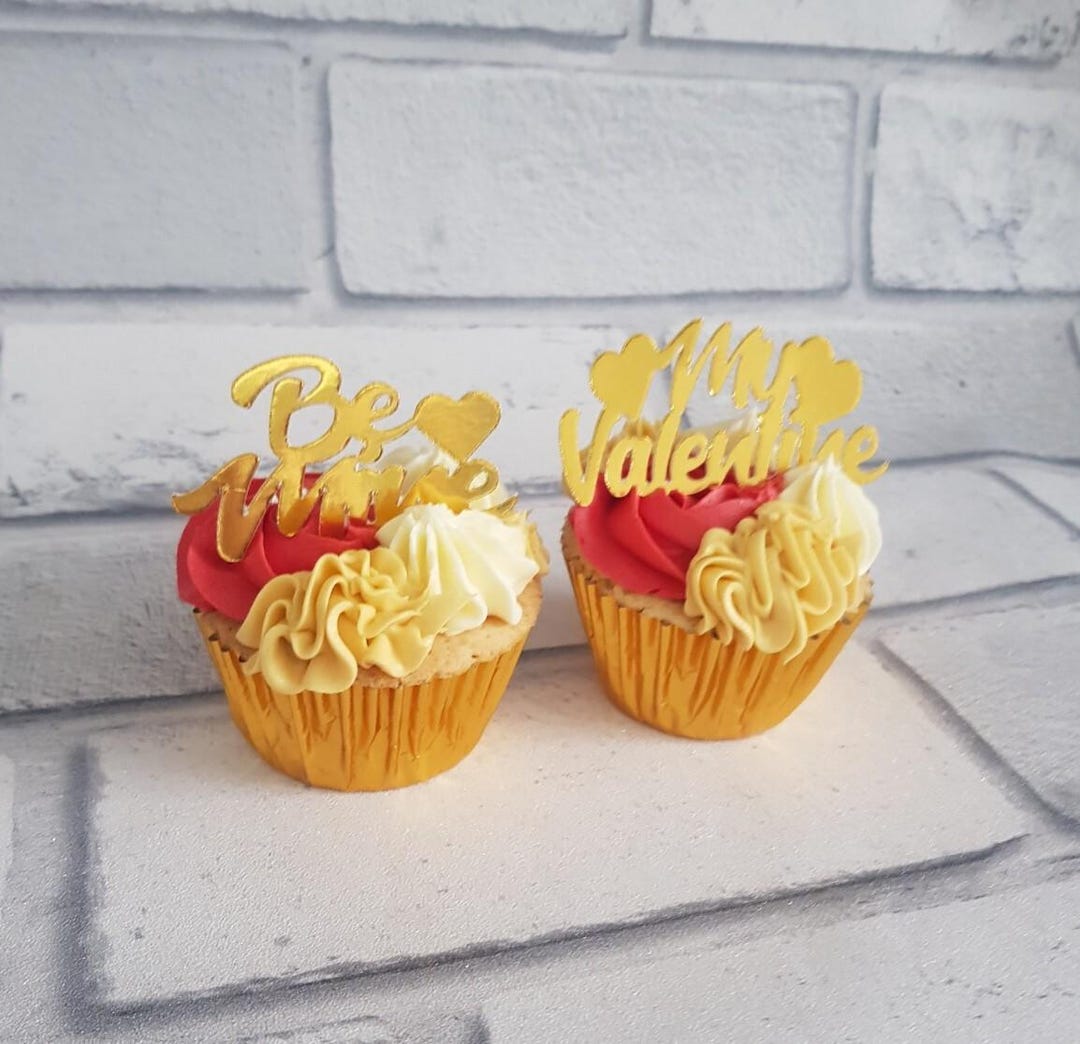 12 Gold Mirror Card Be Mine ,my Valentine ,cupcake Toppers - Etsy UK