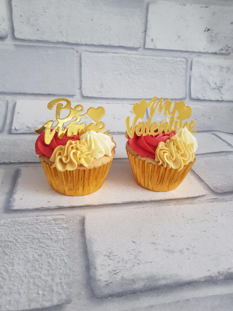 12 Gold Mirror Card Be Mine ,my Valentine ,cupcake Toppers - Etsy UK