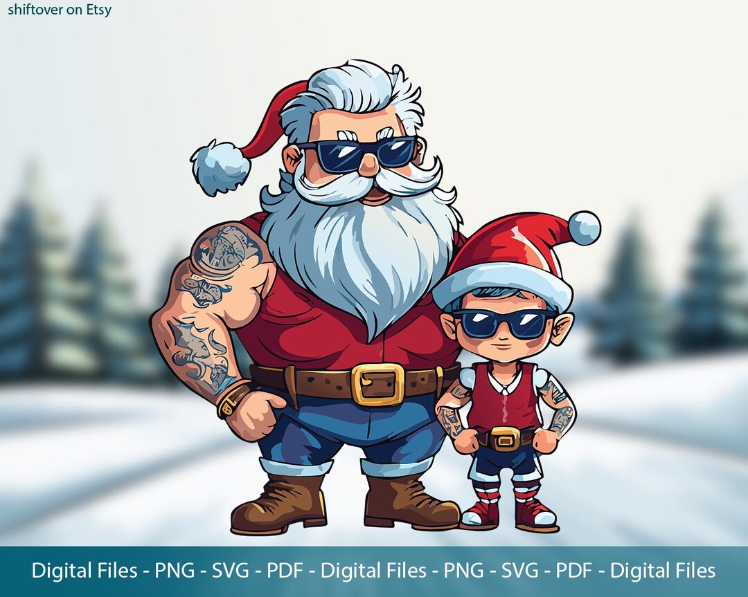 Jacked Santa Christmas Bundle PNG SVG PDF Tattoos Muscles Strong ...