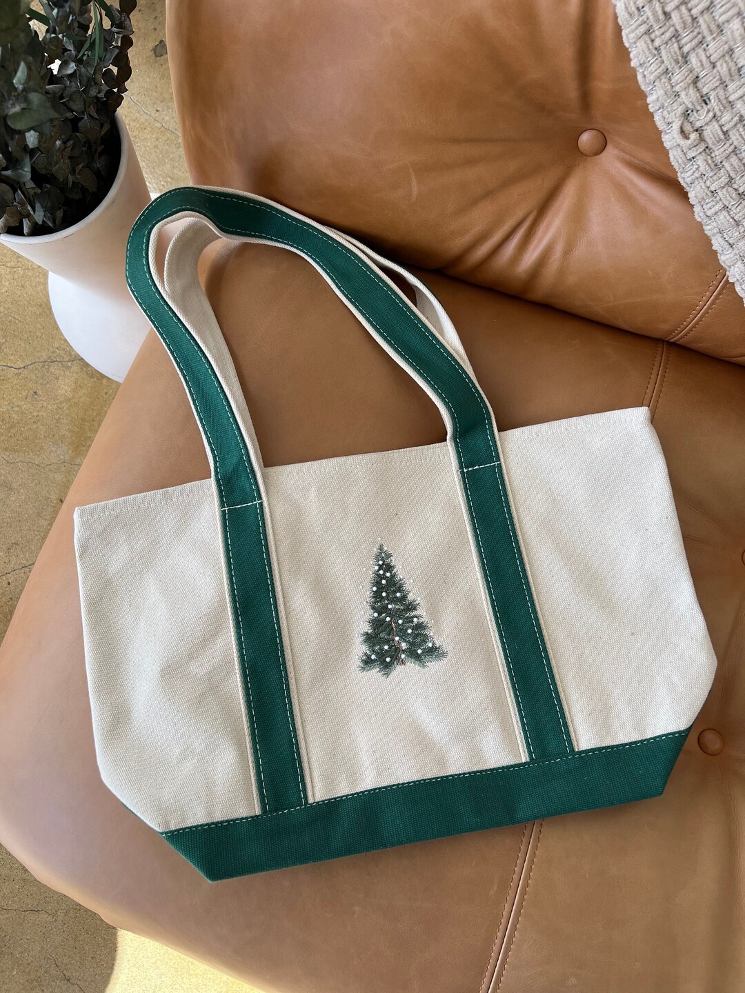 Christmas Tote, Embroidered Tote, Christmas Tree Tote, Winter ...