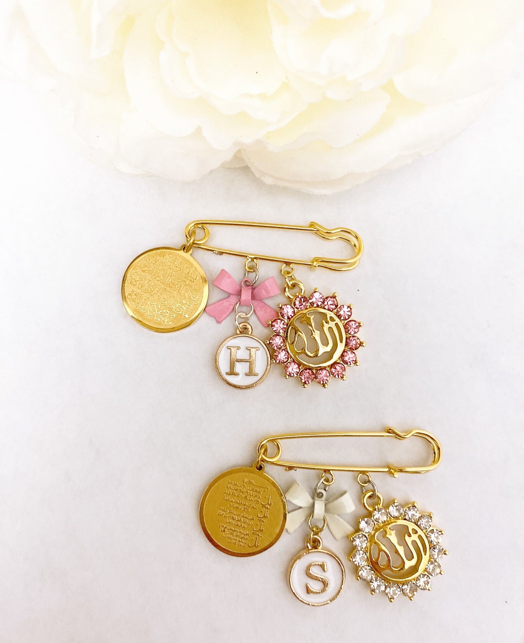 Small Gold Pin in Pink or White With Ayat Kursi and Allah - Etsy