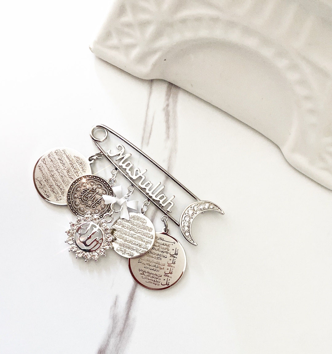 Mashallah Pin in Silver With Allah, Ayat Kursi, Four Quls, Mashallah ...
