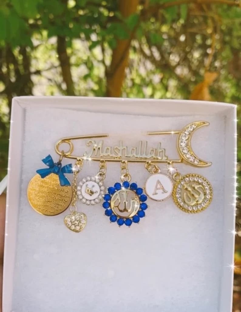 Mashallah Pin in Royal Blue With Allah and Ayat Kursi - Etsy