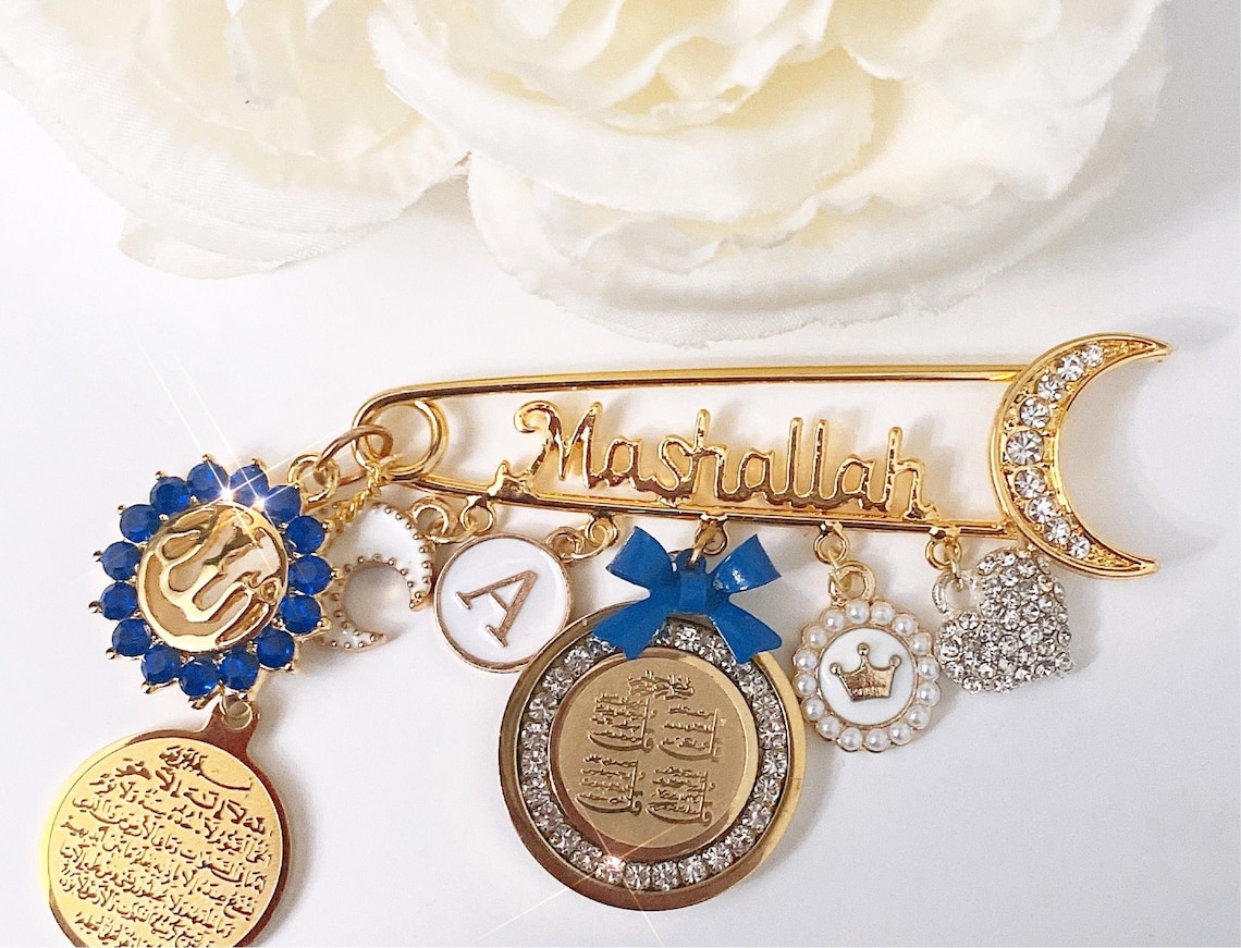 Mashallah Baby Pin in Royal Blue With Ayat Kursi Allah and 4 - Etsy