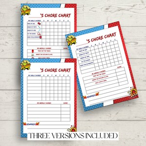 Superhero Chore Chart for Kids|summer Chore Chart|printable Chore Chart ...