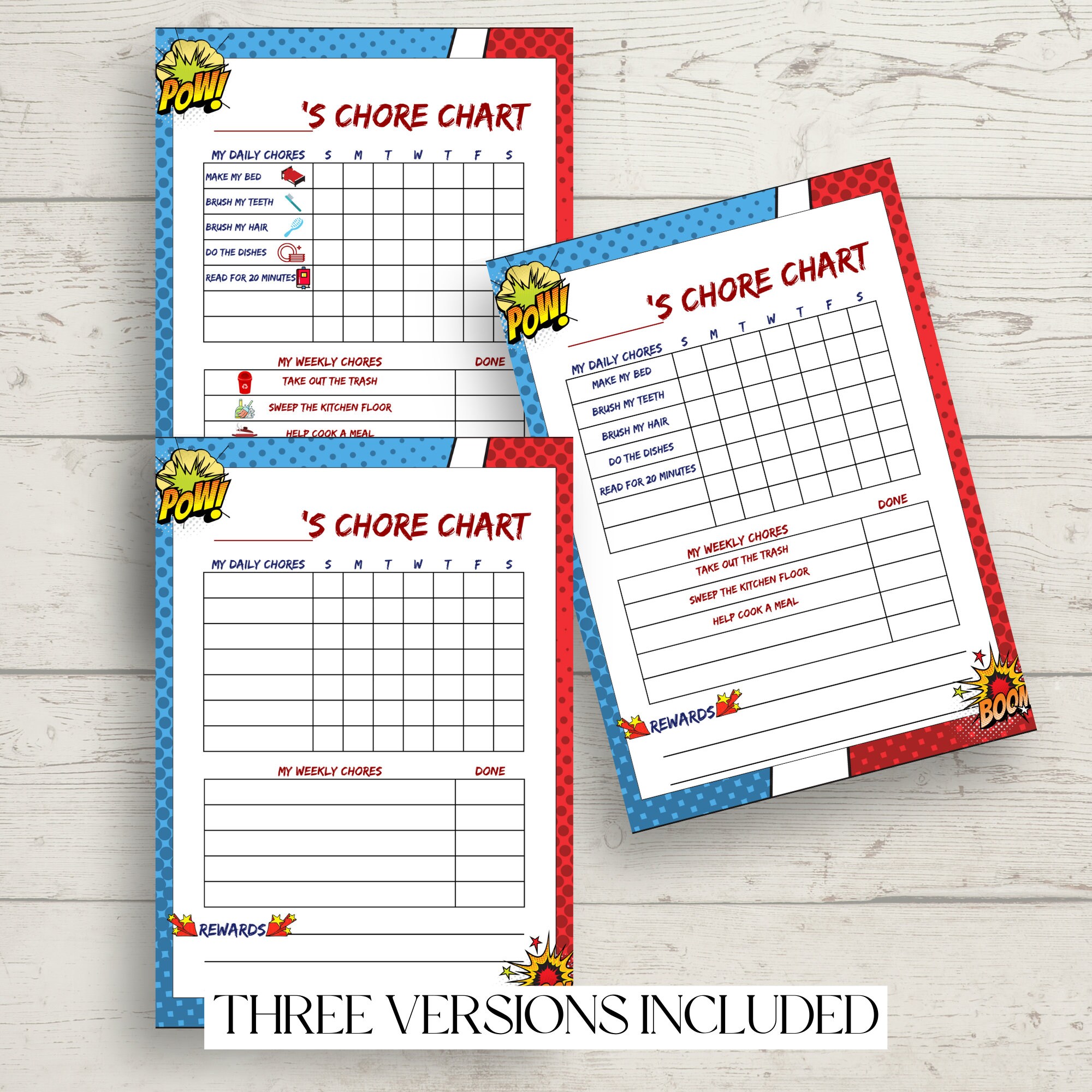 Superhero Chore Chart for Kids|summer Chore Chart|printable Chore Chart ...