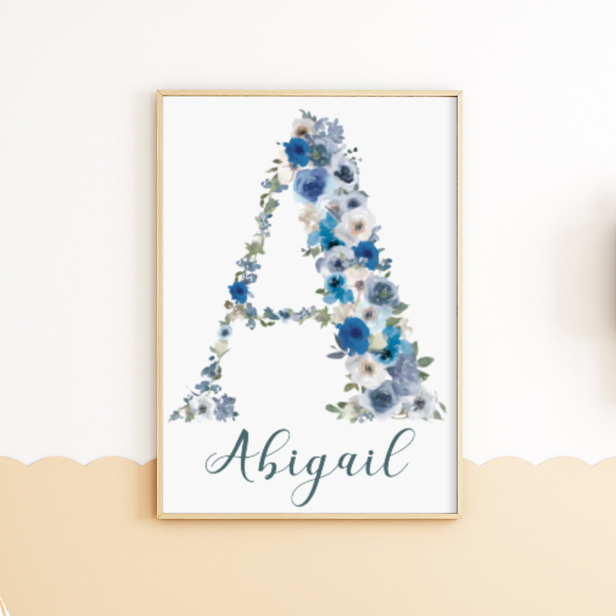 Custom Name Floral Print,blue Nursery Decor,flower Wall Art,girly ...