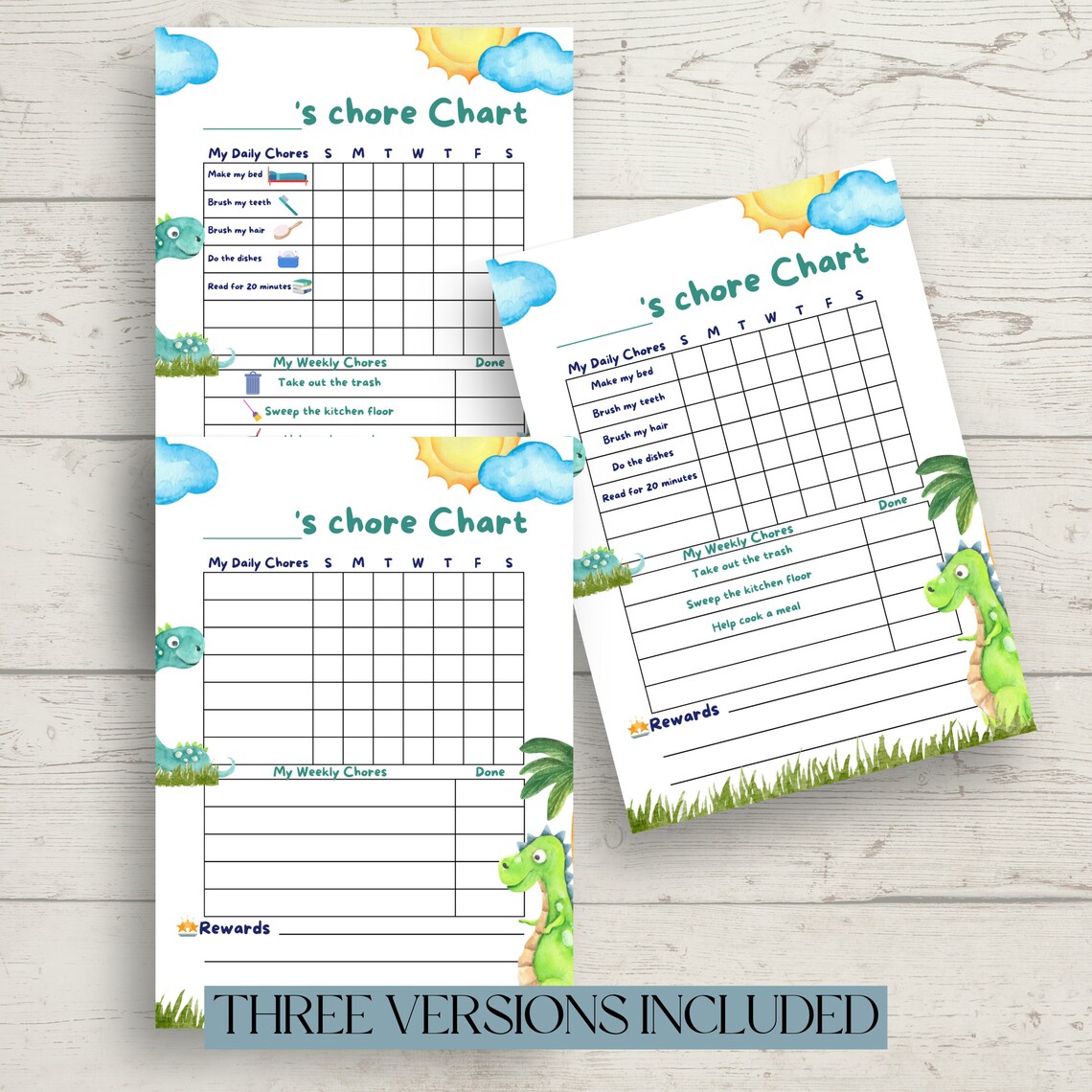 Dinosaur Chore Chart for Kids|summer Chore Chart|printable Chore Chart ...