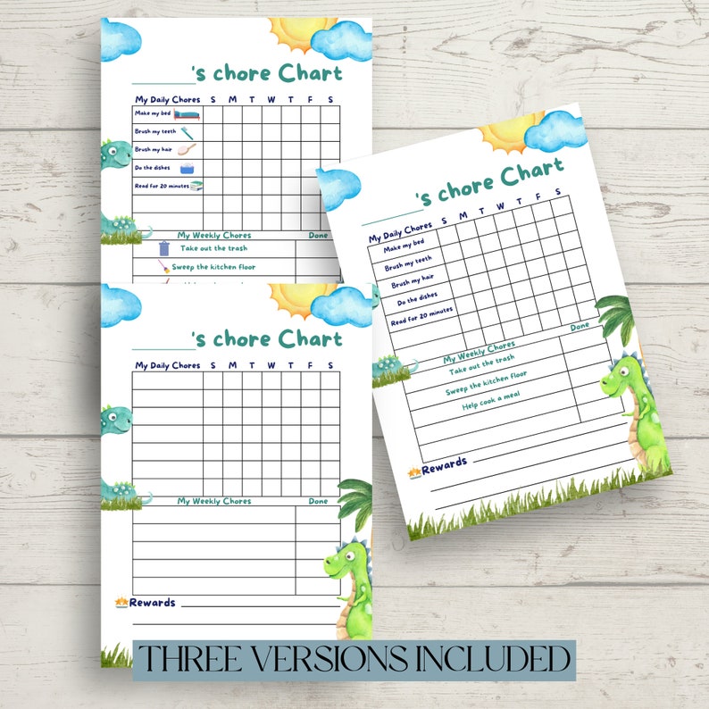 Dinosaur Chore Chart for Kids|summer Chore Chart|printable Chore Chart ...