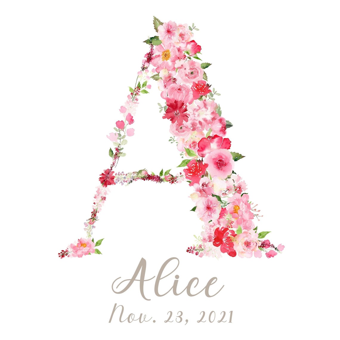 Custom Name Floral Print,letter Nursery Decor,flower Wall Art,girly ...