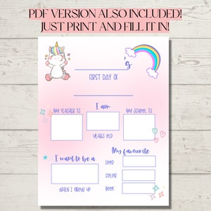 Unicorn First Day of School Sign|first Day of School Sign Instant ...