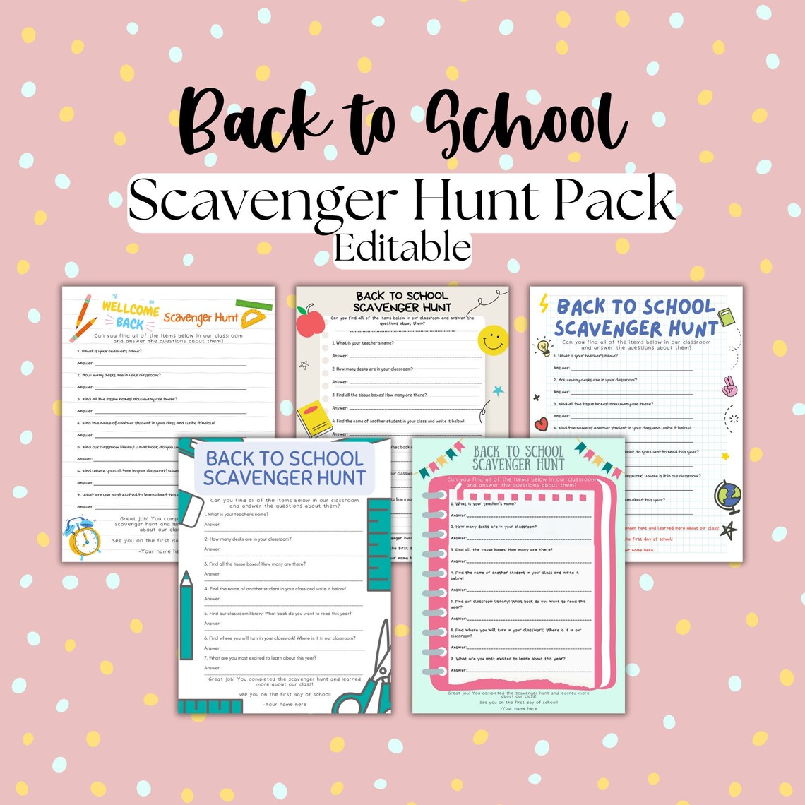 Back to School Night Scavenger Hunt | Meet the Teacher Scavenger Hunt ...