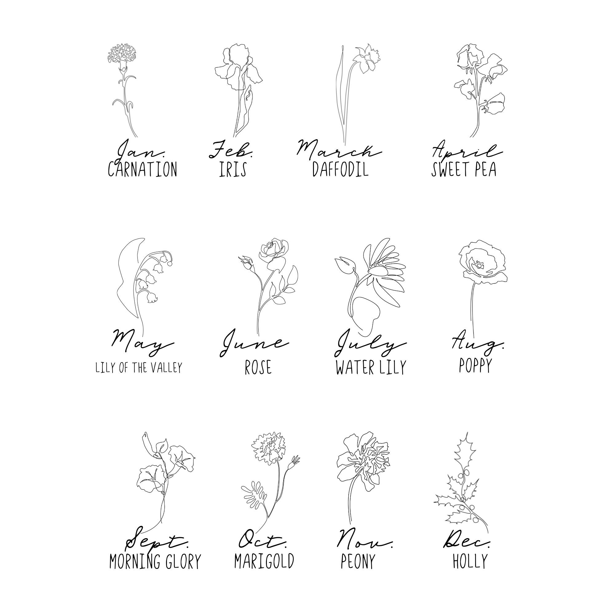 Custom Birth Flower Print,personalized Nursery Name Print,birth Month ...