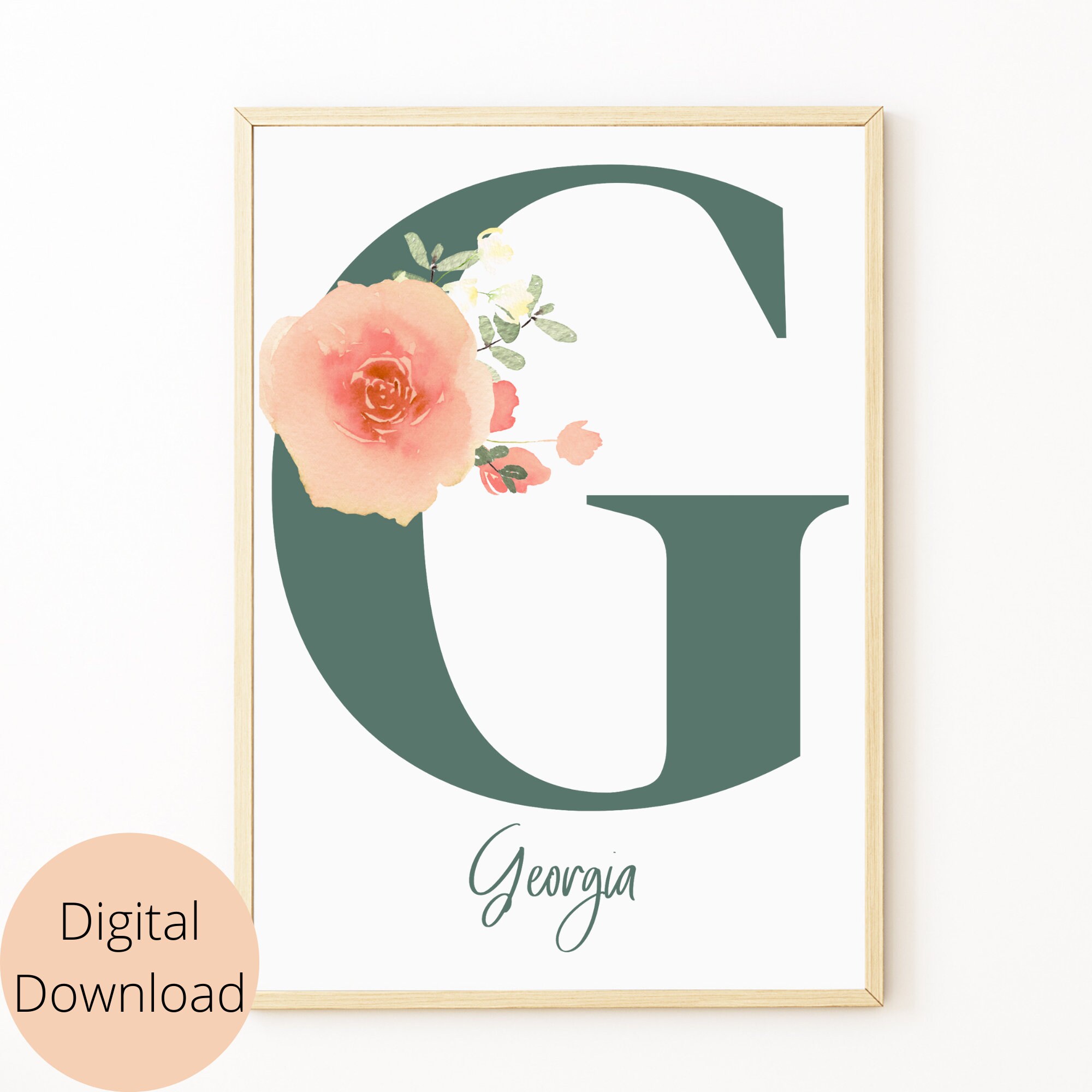 Floral Wall Art, Blush Pink Decor, Custom Name Print, Nursery Printable ...
